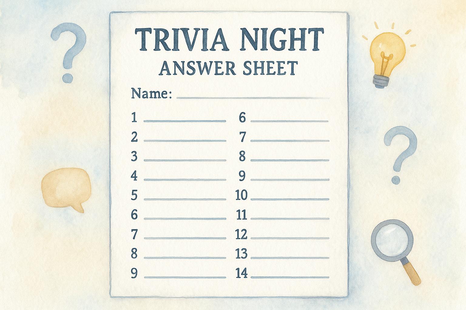 Printable Trivia Night Answer Sheets Free Download – Cheap Trivia