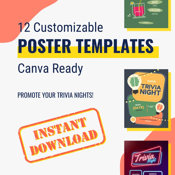 Trivia Poster Templates (12 Pack) | Canva Customizable for Trivia ...